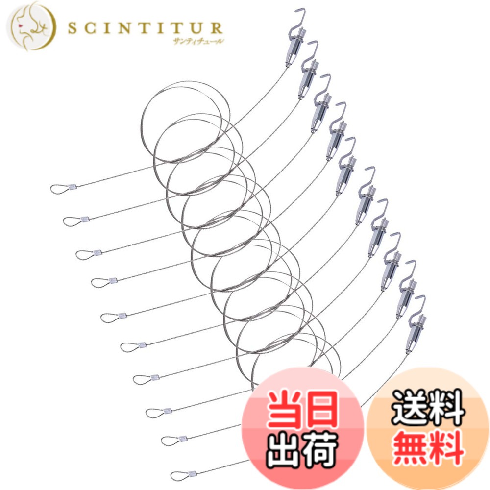 商品情報商品の説明主な仕様 ★サイズ：長さ1.0m、直径1.5mm。10本セットです。★材質：ピクチャーレールワイヤーはステンレス製です。優れた防錆性、耐久性。使用荷重は約20kg。★高さ調節：フックの位置は上下に調整できます、掲示物の位置...