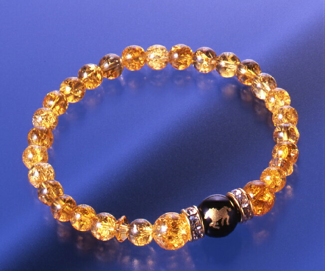 黄水晶　　　　 2個（6×3mm/カット） 爆裂黄水晶　　 2個（8mm珠）、25個（6mm珠） オニキス　　　 1個（10mm珠 馬刻印） ロンデル 　　 2個（8×4mm 真鍮/ラインストーン） [サイズ]約18cm（内周） [重量]約...