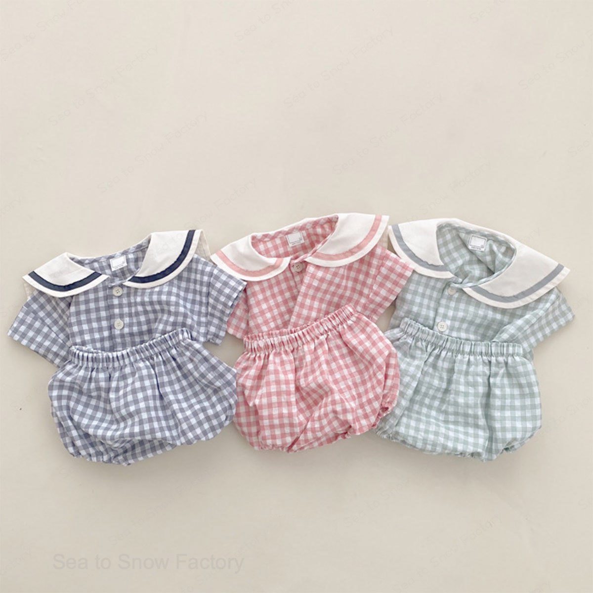 メーカー希望小売価格はメーカーカタログに基づいて掲載していますベビー服 セットアップ 男の子 女の子 コットン 夏 半袖 セーラーカラー セーラー 襟 上下セット 2点セット 綿 新生児 子供服 ベビー おしゃれ チェック 半ズボン 短パン...