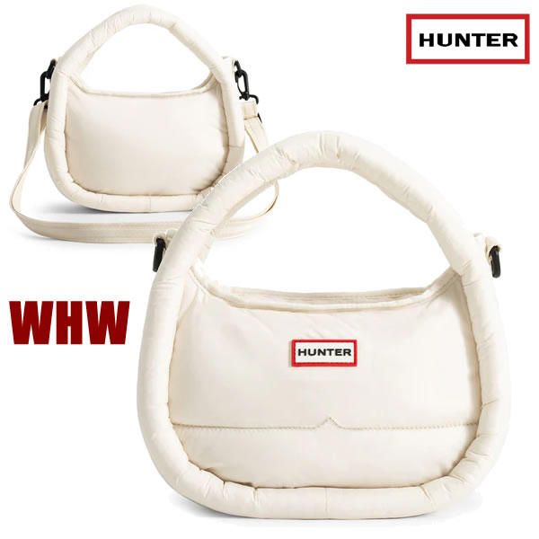 HUNTER トートバッグ FRAMED PUFFER MIDI HOBO UBX3712KBM 定価：　￥16,000（税抜き） フレームドパファーミディホーボーは、半月型のデイリーユースに最適な新しいシルエットのバックです。リサイクルポ...
