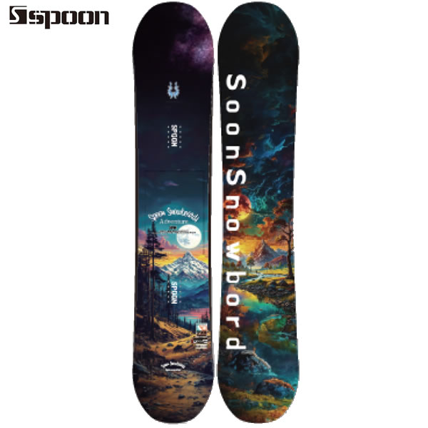 SPOON スノーボード ADVENTURE アドベンチャー 定価: ￥59,000(税抜き) ハイブリッドキャンバー！ ソフトフレックスのハイブリッドキャンバーボード！ キャンバーの良さである安定感、キレ、オーリーポップと、ノーズ＆テール...