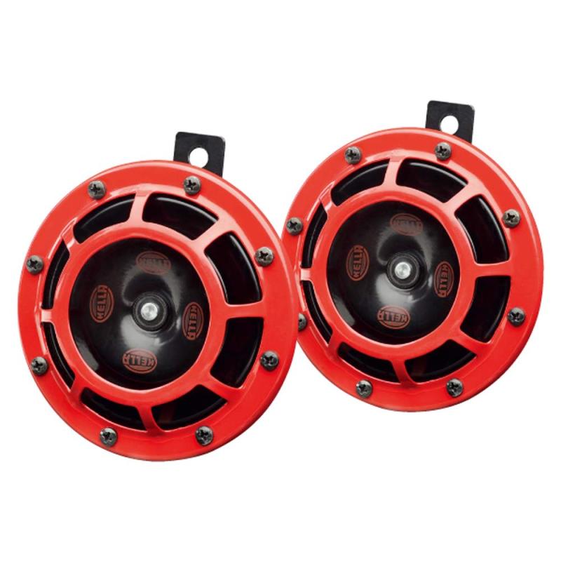 【ドイツ HELLA/ヘラー社製】 スーパー ツイン トーン (ディスク タイプ) ホーン 「Super Twin Tone Horn」 カラー : レッド(アウター)/ブラック(インナー) ・ 内容 : 高音+低音 2p セット 車検対応...