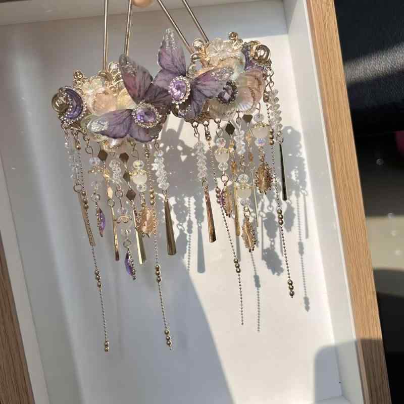 ・素材: 合金 ・スタイル: レトロ ・形状: 幾何学模様 ・加工: 電鍍 ・適用シーン: 結婚式、誕生日、旅行記念 ・カラー展開: 緑、紫、ピンク ・人気要素: タッセル ・カテゴリ: ヘアアクセサリー