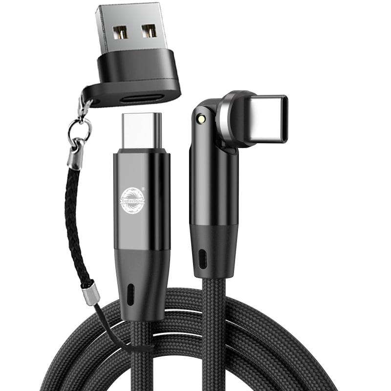 EndlesShine USB Type C ケーブル,540°回転100W 5A PD QC4.0 急速充電タイプc ケーブル高速データ転送USB A/Type C to Type-Cケーブル タイプC 充電ケーブル 高耐久ナイロン編み ...