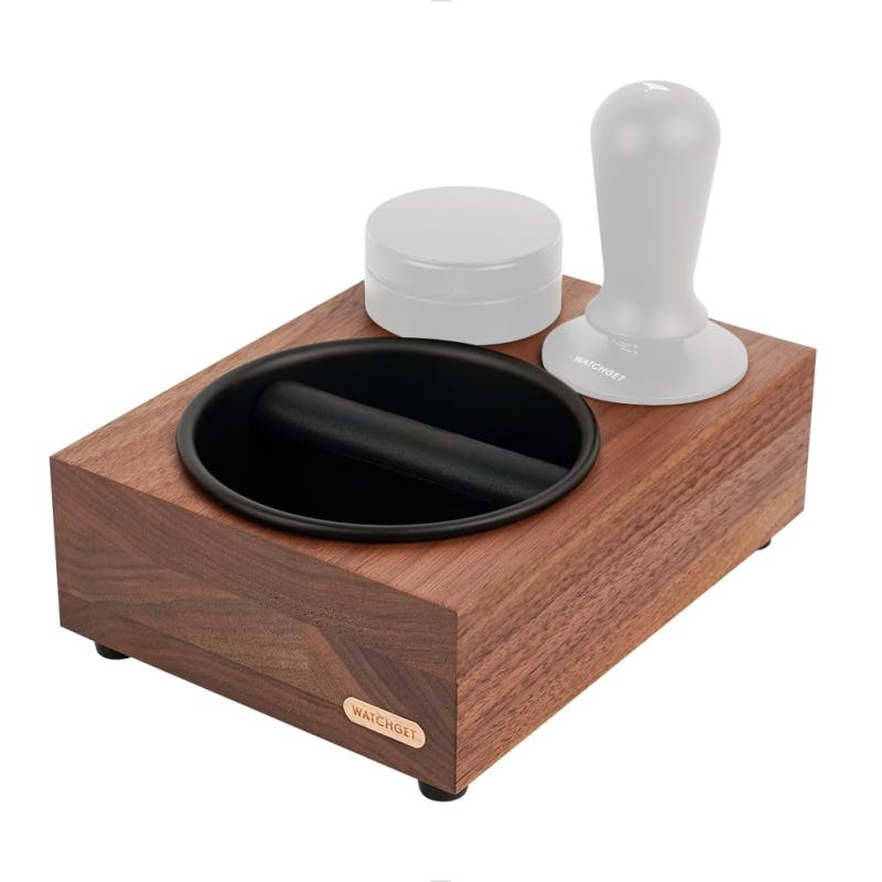 watchget ノックボックス エスプレッソノックボックス　knock box タンパーやディストリビュータースタンド 3イン1収納可能　51/53/54/58mm に対応　ウォールナット　コーヒー残渣バケツ 滑り止め【サイズ】横約19....