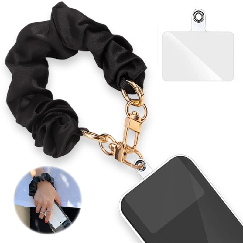 [ALUBES] スマホショルダー スマホストラップ 携帯ストラップ 首掛け 金属 レザー スマホ 名札 社員証 紛失/落下防止 人気 忘れ物防止 挟むだけ タグパッチ2枚入り【レザースマホストラップ】チェーンにPUレザーを編みこんだシンプ...