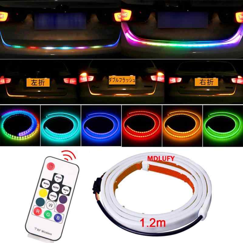 MDLUFY 120cm LEDテープ 流れるウインカー アイスブルー赤白アンバー 4色グロー 5モード機能切替車のトランクライト 赤ブレーキタライト防水 12V 5050 led アンバー デュアルフラッシュランプ シー
