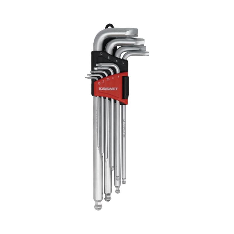 SIGNET(シグネット) 35239 9PC ツイストロングボールヘックスレンチセット 35239先端のツイスト効果でなめてしまったネジでも回すことが可能。ロング+ボール付きタイプ。色:シルバーセット内容:1.5・2・2.5・3・4・5・...