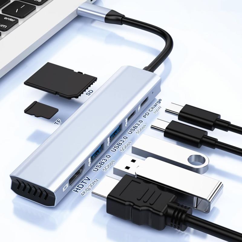 H.May USB Cドッキングステーション,Type-C Hub 7 IN 1 マルチドッキングステーション 4K HDMI付き,100W PD+USB3.0*2+SD/TF+USB-C for Huawei,MacBook Pro/Ai...