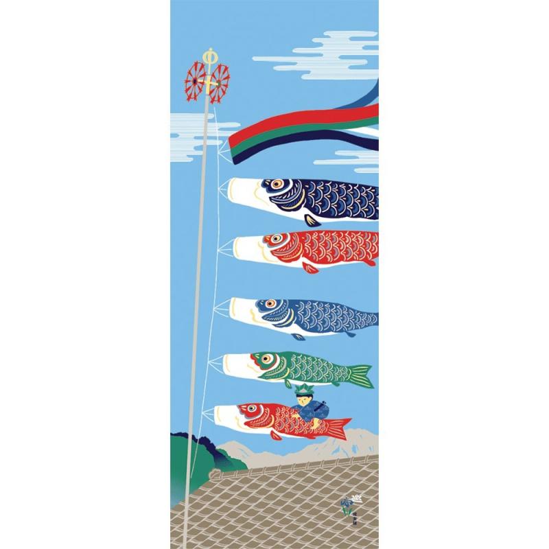 濱文様 絵てぬぐい 空およぐ鯉のぼり素材：綿100%サイズ：約34cm×約90cm濱文様のてぬぐいは、横浜伝統の型染め手法である「捺染(なっせん)」で染め上げていますタペストリーや壁にかけてインテリアとしてもご利用くださいてぬぐいの両端は従...