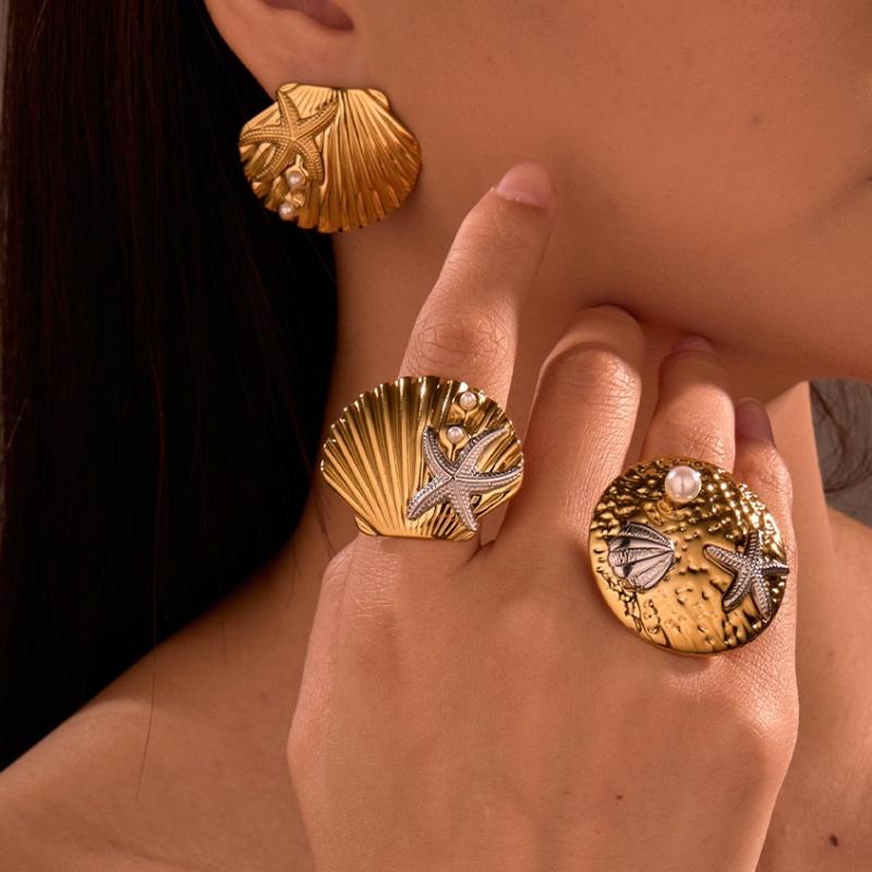 ・カテゴリ: イヤリング・対象: レディース・素材: ステンレス・純度: 18K・加工: 電鍍・スタイル: 通勤・形状: 幾何学模様・モチーフ: シェル、ヒトデ・テーマ: 自然・カラー展開: ゴールド、マルチカラー