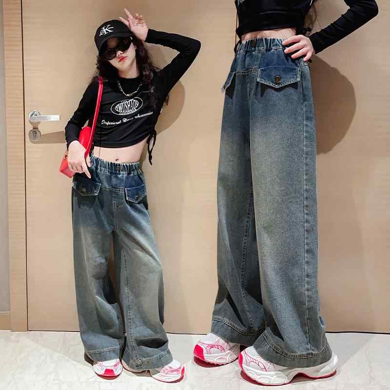 ・カテゴリ: デニムパンツ・スタイル: ファッション・主な素材: 綿70%・丈: 長ズボン・対象: キッズ（女の子、8歳以上、身長140cm以上）・シーズン: 春、秋・生地加工: 柔軟処理・柄: 無地・ウエスト: ハイウエスト・ウエスト仕様...