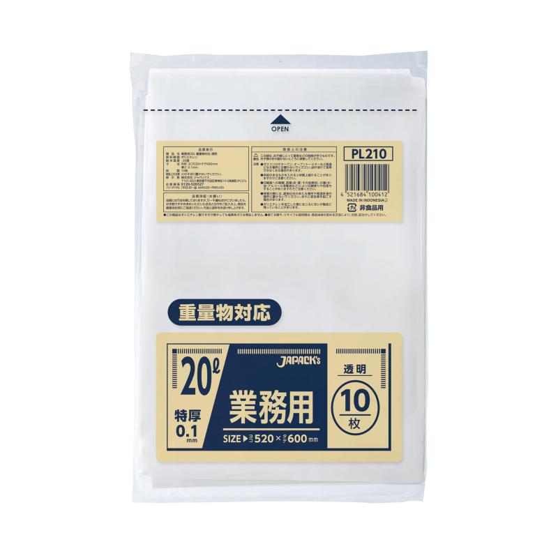 ジャパックス 業務用 ポリ袋本体サイズ（幅×長さ）:52×60cm(1枚あたり)素材・材質:ポリエチレン原産国:インドネシア厚さ:0.1mm厚みが0.1mmの超特厚タイプ、突起物にも強い極厚タイプのポリ袋です。海や山のレジャーやビル清掃・外...