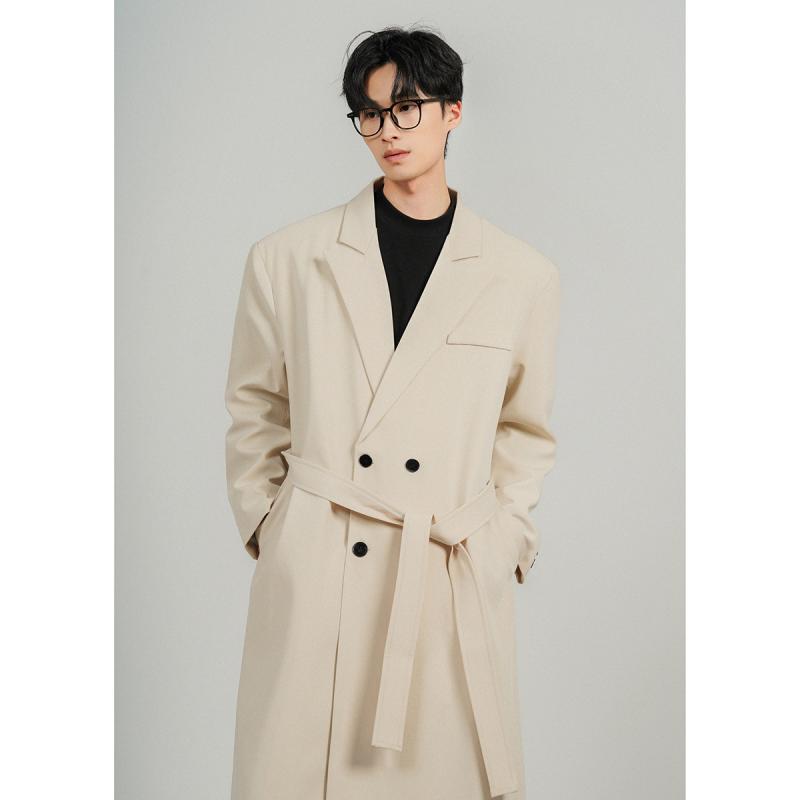 ・カテゴリ: コート・スタイル: 韓国風・性別: メンズ・着丈: ロング丈・厚さ: 薄手・フィット: スタンダードフィット・主な素材: ポリエステル95%・裏地素材: ポリエステル95%・ネックライン: テーラードカラー・前開き: ダブルボ...