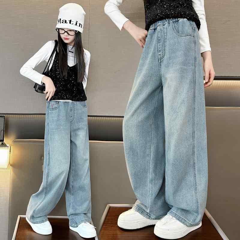 ・カテゴリ: キッズパンツ・種類: デニムパンツ・スタイル: 韓国風・主な素材: 綿85%・加工: 柔らか加工・柄: 無地・要素: トレンド・丈: ロング・ウエスト: ミドルライズ・ウエスト仕様: ゴムウエスト・性別: 女の子・対象年齢: ...