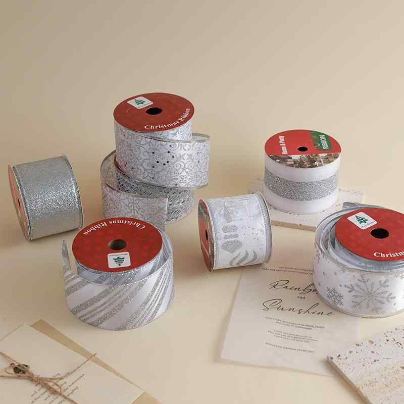 ・素材: 布・デザイン展開: 乱網中拼（銀色）絲帶、銀色満粉、銀色異形球絲帶、銀色A款、銀色B款、銀色C款、銀色D款・祝日: クリスマス