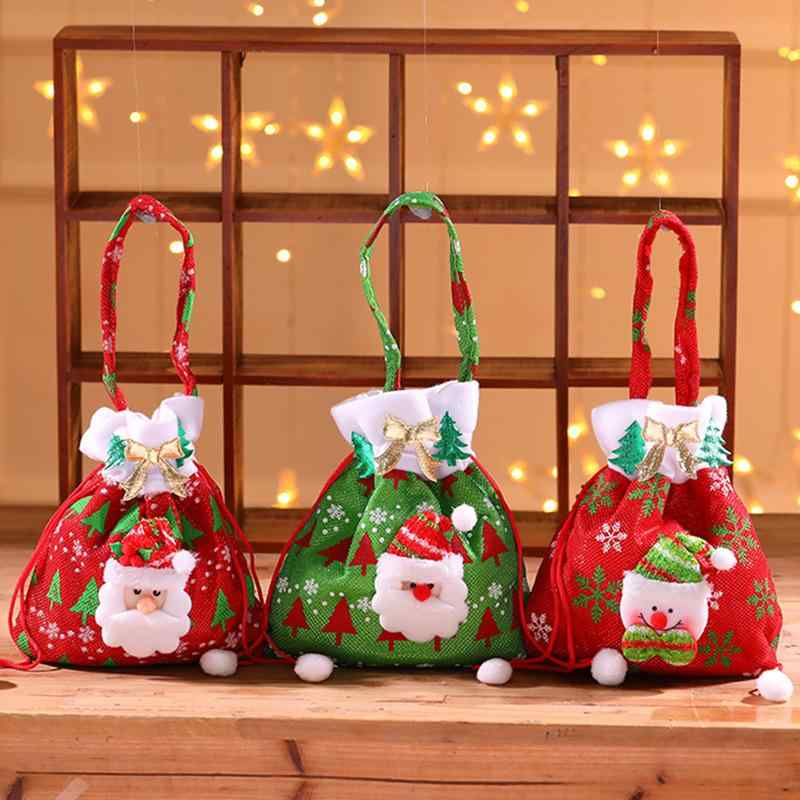 ・素材: 布・デザイン展開: 赤色サンタ柄、緑色サンタ柄、赤色雪だるま柄・対象イベント: クリスマス