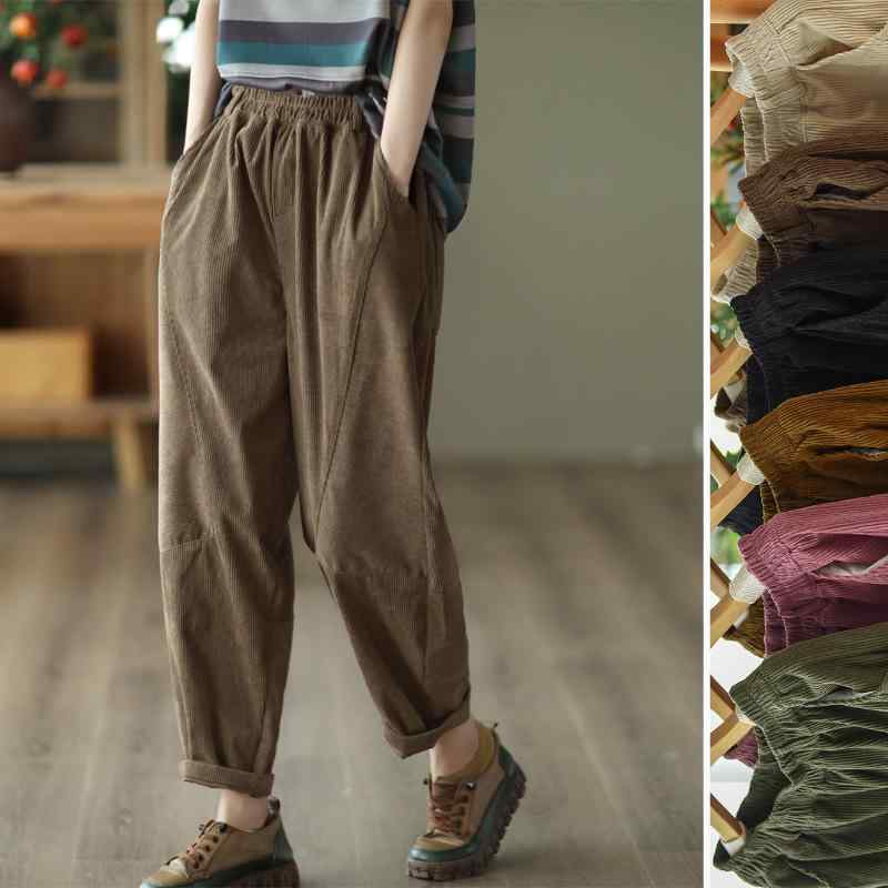 ・カテゴリ: カジュアルパンツ・スタイル: ハーレムパンツ・テイスト: アートレトロ・主な素材: 綿80%〜90%未満・シルエット: ワイド・丈: 9分丈・ウエスト: ミドル・厚さ: 中程度・伸縮性: 微ストレッチ・性別: レディース・カラ...