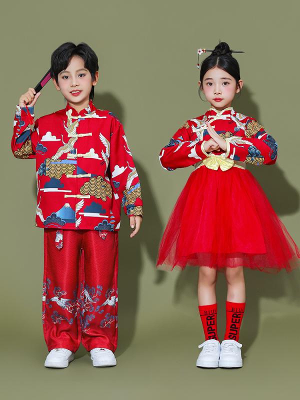 ・カテゴリ: 子供用パフォーマンス服、ダンス服・性別: ユニセックス・テイスト: スポーツ・スタイル: ヒップホップ・主な素材: 綿85%・カラー展開: レッド・サイズ展開: 110cm, 120cm, 130cm, 140cm, 150c...