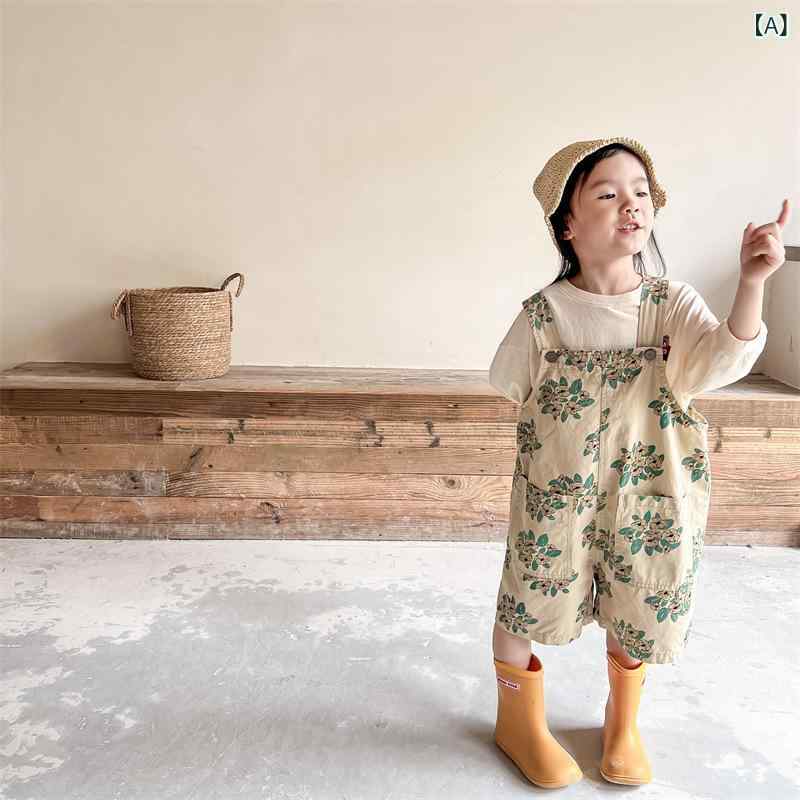 ・カテゴリ: 子供用パンツ・スタイル: カジュアル・パンツ丈: ショートパンツ・主な素材: 綿 95%・対象性別: 男女兼用・対象年齢: 3〜8歳（身長100〜140cm）・デザイン: サロペット・柄: 花柄、プリント・カラー展開: イエロ...