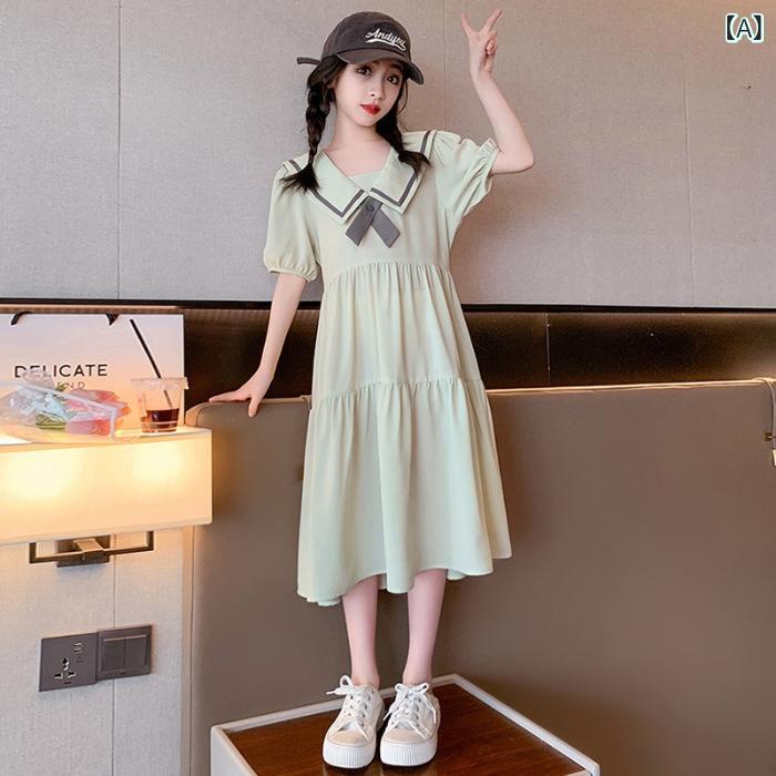 ・カテゴリ: 子供ワンピース・スタイル: 韓国風・主な素材: ポリエステル30%・裏地: ポリエステル30%・袖丈: 半袖・スカートスタイル: Aライン・性別: 女子・対象年齢: 中大児（8歳以上、140cm以上）・カラー: グリーン・対応...