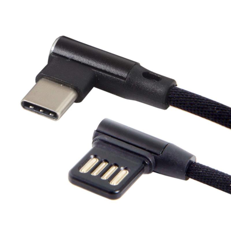 Cablecc Micro USB 5ピン/USB-C 3.1 Type-C - 左 右 角度 90度 USB 2.0 データケーブル スリーブ付き タブレット&amp;携帯電話用 15cm