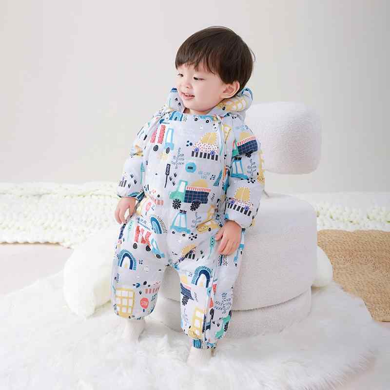 ・カテゴリ: 子供用ダウンロンパース・性別: ユニセックス・対象年齢: 新生児 (0～1歳、80cm以下)・詰め物: 白ダックダウン・スタイル: 個性的・柄: カートゥーン、プリント・ダウン含有量: 86～90%・生地加工: 柔軟処理・フー...