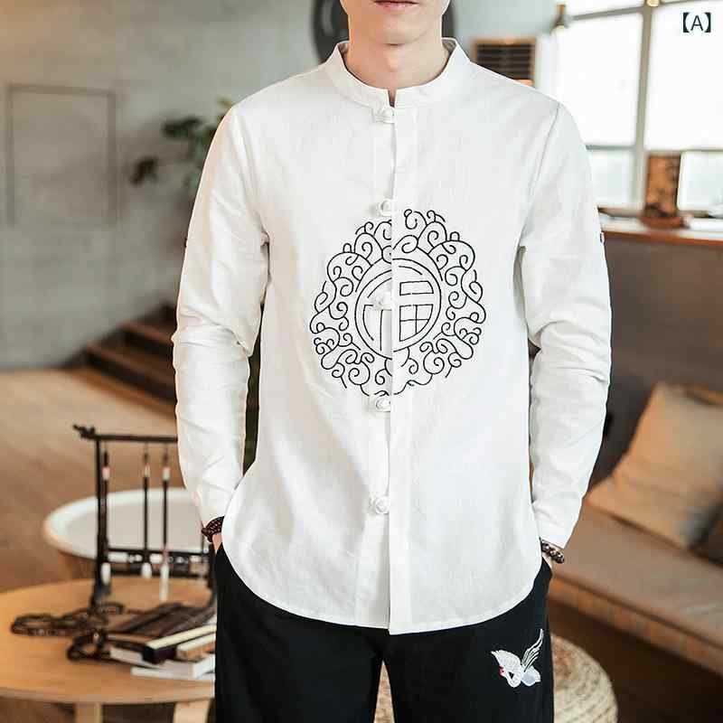 ・カテゴリ: 唐装・対象: 24-35歳・主な素材: 綿混紡 (綿38%)・着用シーン: 日常・柄: プリント・加工: 刺繡・カラー展開: ホワイト、ブラック、ダークグレー、ミリタリーグリーン、ネイビー・サイズ展開: M、L、XL、2XL、...