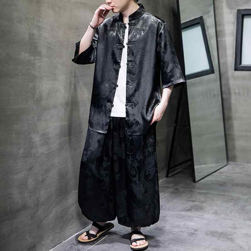 ・スタイル: 中国風 ・厚さ: 薄手 ・パンツ丈: ロング丈 ・トップス: シャツ ・トップス袖丈: 五分袖 ・生地: コットンブレンド ・主な素材: ポリエステル ・主な素材混紡率: ポリエステル65% ・適用シーン: 日常 ・カラー: ...