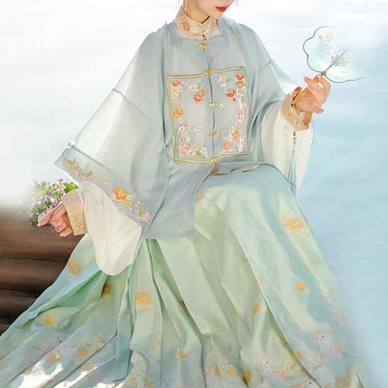 ・スタイル: 漢服・主な素材: ポリエステル 30-50%・生地: シフォン・カラー: 天青色・サイズ展開: S, M, L, XL・加工: 複合加工・流行要素: パステルカラー