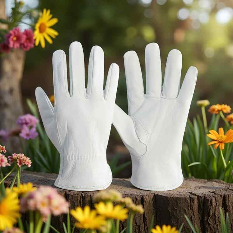 ・カテゴリ: ガーデニング手袋・スタイル: 指付き手袋・主な素材: 牛革・機能: 日焼け防止、滑り止め・カラー展開: ホワイト、イエロー