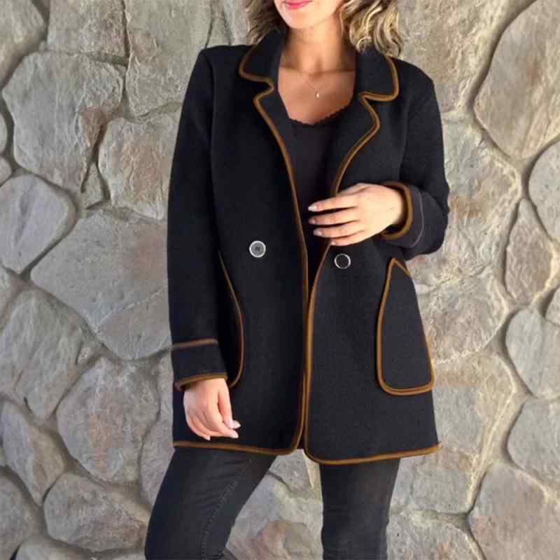 ・カテゴリ: ショートジャケット・スタイル: エレガント通勤、アーバン・対象: 女性・柄: 拼色・シルエット: ルーズ・着丈: ミドル丈（65cm超～80cm以下）・ネックライン: テーラードカラー・袖丈: 長袖・袖タイプ: レギュラー・デ...