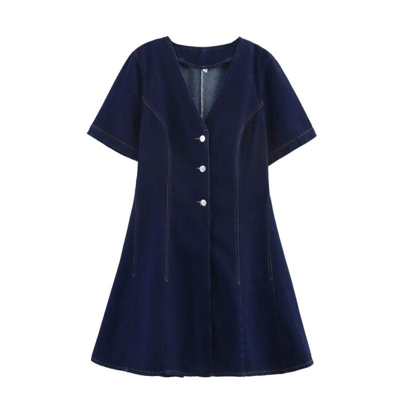 ・カテゴリ: ワンピース・スタイル: ベーシック、ストリート、欧米風・主な素材: ポリエステル95%以上・ネックライン: Vネック・袖丈: 半袖・柄: 無地・カラー展開: ダークブルー・サイズ展開: XS、S、M、L・丈: ショート丈・スカ...