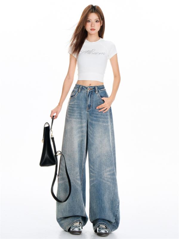 ・カテゴリ: デニムパンツ・主な素材: 綿90-95%、ポリエステル・スタイル: 基本、カジュアル、シンプル・丈: 長丈・ウエスト: ハイウエスト・厚さ: 普通・流行要素: ウォッシュ加工・カラー展開: ライトブルー, ダークブルー・サイズ...