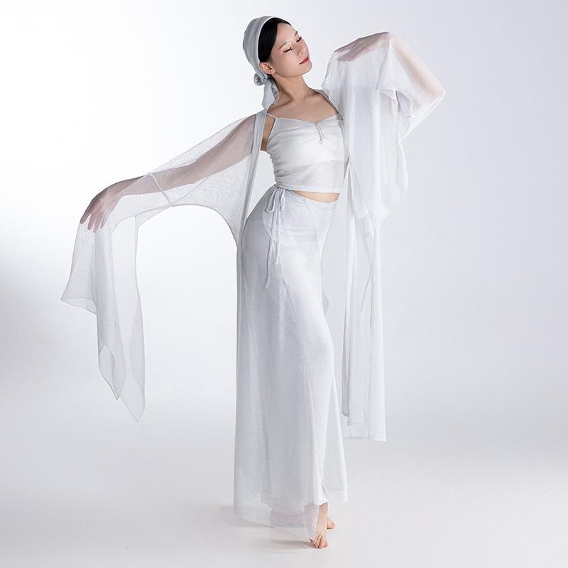 ・適用シーン: 一般的な舞台衣装・性別: 女性・主な素材: メッシュ、スパンデックス、高弾性銀線網 (30-50%混紡)・カラー: ホワイトセット・サイズ展開: S, M, L, XL・対象年齢: 25-29歳・テーマ: 侠義古装