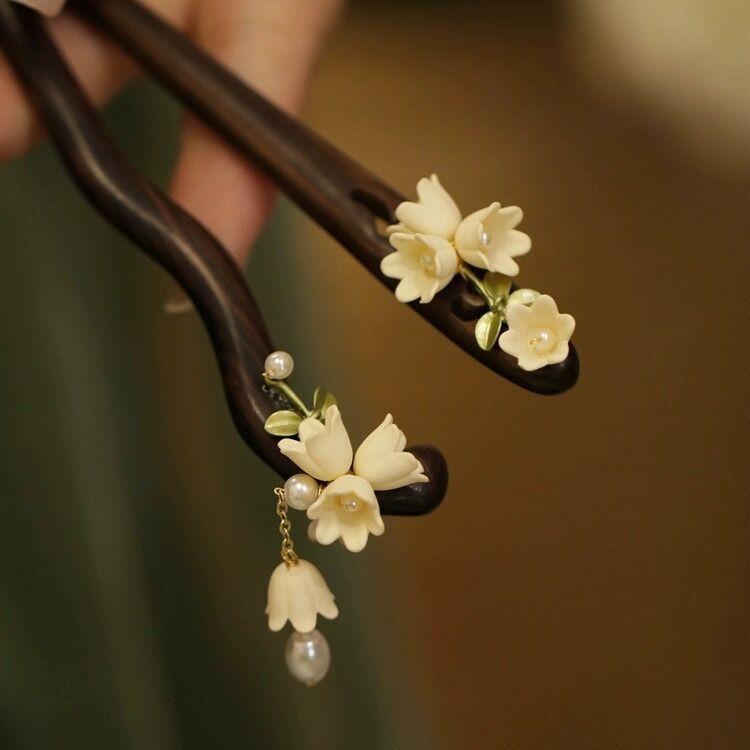 ・素材: 木・スタイル: レトロ・デザイン: 花・カラー: スズラン花流蘇かんざし, スズラン花かんざし・人気要素: 新中華風・カテゴリ: ヘアアクセサリー