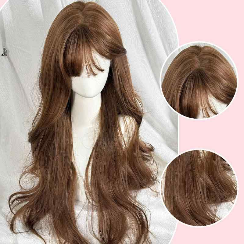 ・素材: 高温糸・ヘアスタイル: ロングカール、前髪斜め可能・髪の長さ: ロング・対象: 女性・スタイル: 韓国風・効能: 小顔効果・カラー: 密棕