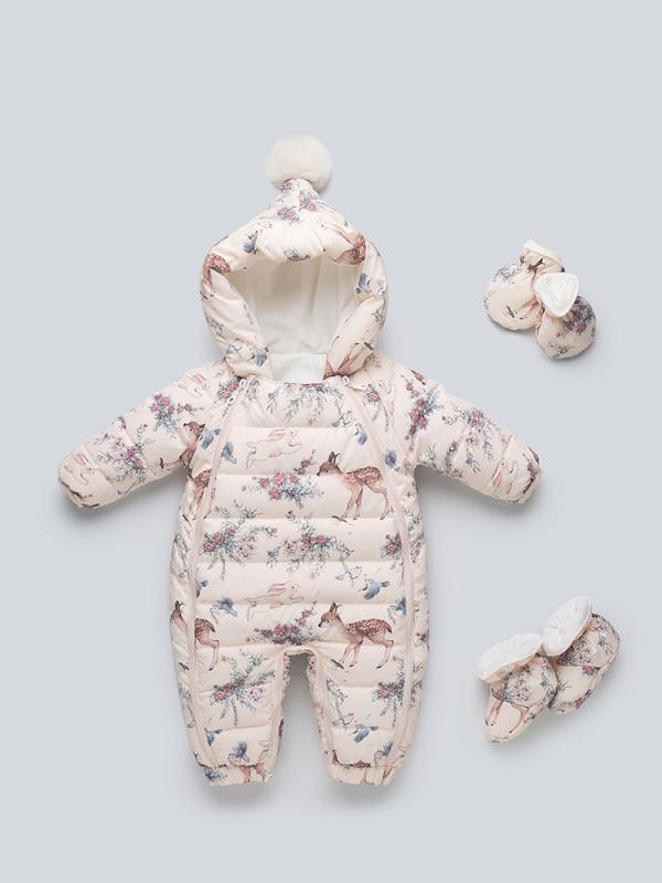 ・性別: 女の子・対象年齢: 1〜3歳 (80〜100cm)・適応シーズン: 冬、春、秋・中綿: ホワイトダックダウン・スタイル: スウィート・柄: 動物、キャラクター・ダウン含有量: 50〜55%・生地加工: 柔軟加工・フード: あり (...