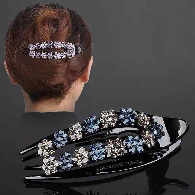 ・素材: ラインストーン・加工: ラインストーン象嵌・ヘアアクセサリー種類: バンスクリップ・カラー展開: ダークブルーグレー、バイオレット、ディープ＆ライトパープル、シャンパンベージュ、レインボー・流行要素: 花びら、植物、花・スタイル:...