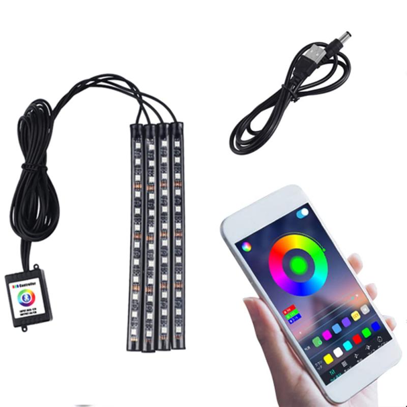 車内LEDテープライト 車フットランプ 車内デコレーションライト 音に反応 8色RGB 8種モード LED電球72個 超高輝度 防水 リモコン操作 設定不要 工事不要 【文君の店】