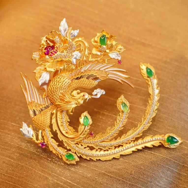 ・素材: 銅・デザイン: 動物・加工技術: 金象嵌・デザイン要素: 龍鳳紋様・用途: 記念、装飾、多機能、結婚式用、調整、2WAY、贈答用、固定・スタイル: 中国風・スタイル分類: 文芸レトロ・種類: ブローチ・デザイン要素分類: 民族風