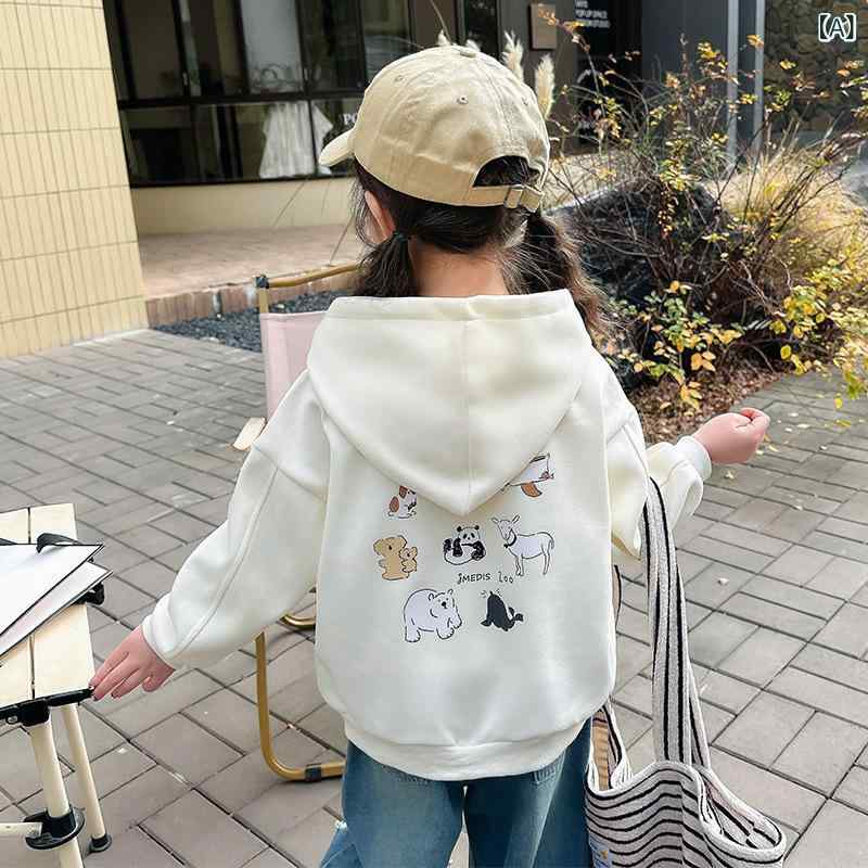 ・カテゴリ: キッズアウター、ジャケット、コート・性別: 女の子・スタイル: 韓国風カジュアル・厚さ: 普通・デザイン: フード付き・ネックライン: クルーネック・袖丈: 長袖・着丈: ショート丈・柄: キャラクター・デザイン要素: トレン...