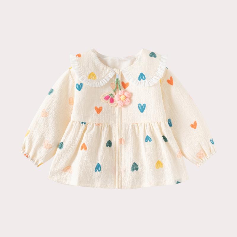・性別: 女の子・対象年齢: 1〜3歳、身長80〜100cm・ネックライン: 襟付き・スタイル: スウィート・厚さ: 薄手・柄: キュート、プリント・袖丈: 長袖・主な素材: ポリエステル98%・開閉方式: シングルボタン・デザイン: ベル...