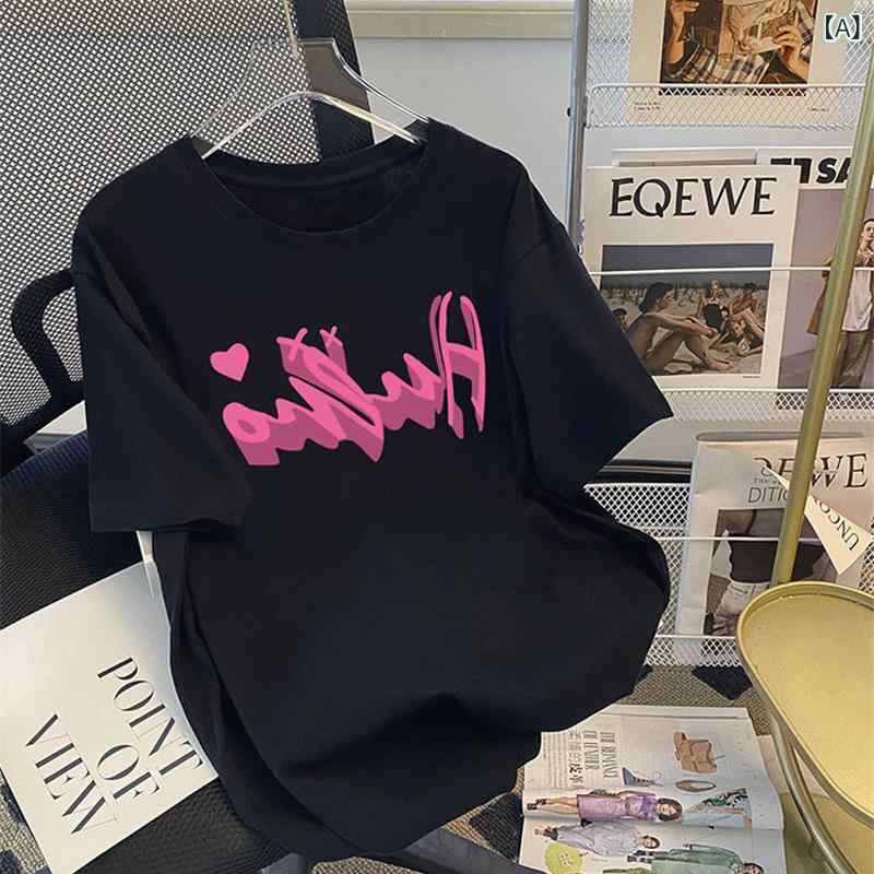 ・カテゴリ: Tシャツ・スタイル: カジュアル・主な素材: 綿95%以上・ネックライン: クルーネック・袖丈: 半袖・柄: プリント・カラー展開: ブラック、ピンク・サイズ展開: M、L、XL、XXL、XXXL・版型: ルーズ・着丈: 普通