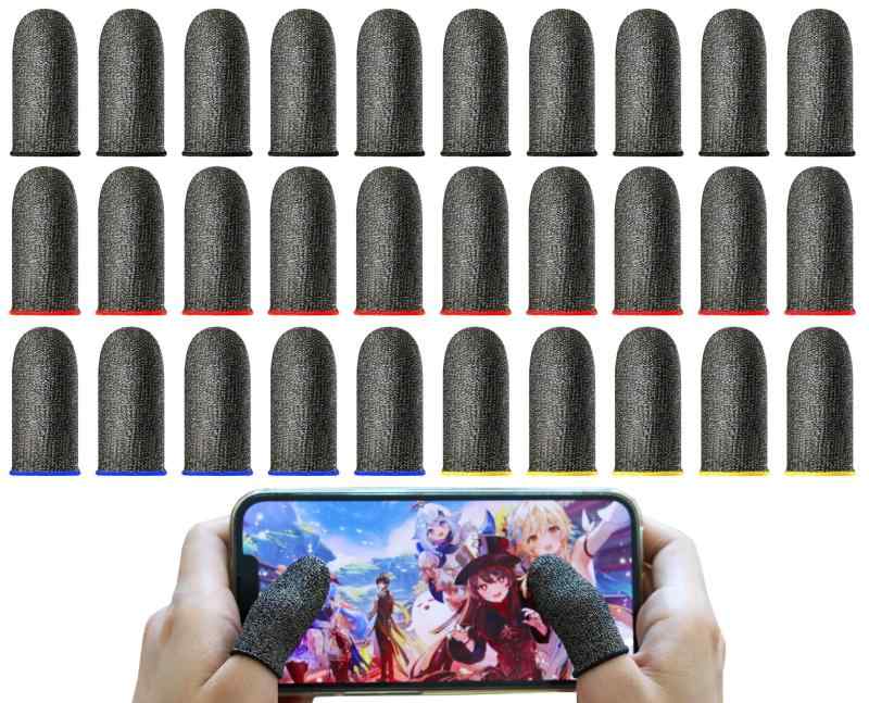 【ニューモデル・全指対応・多色版銀繊維】 30個入り 指サックゲーム用 ANACEND スマホ指サック カーボンファイバー 丁度よい締め付け感 全指対応 極薄0.2mm 手汗と指紋対策 スムーズな指の操