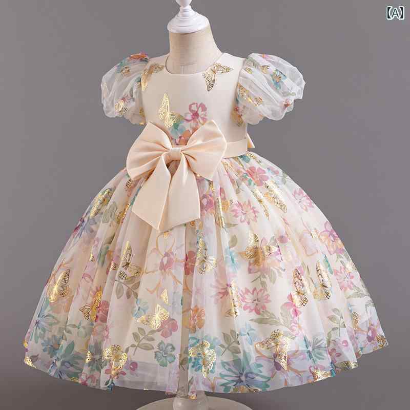 ・カテゴリ: 子供ドレス・スタイル: プリンセス・対象: 女の子・対象年齢: 1～3歳・主な素材: ポリエステル・裏地: コットン80%・加工: プリーツ、酵素洗・パターン: プリント・ディテール: チュール・カラー: シャンパン・サイズ展...