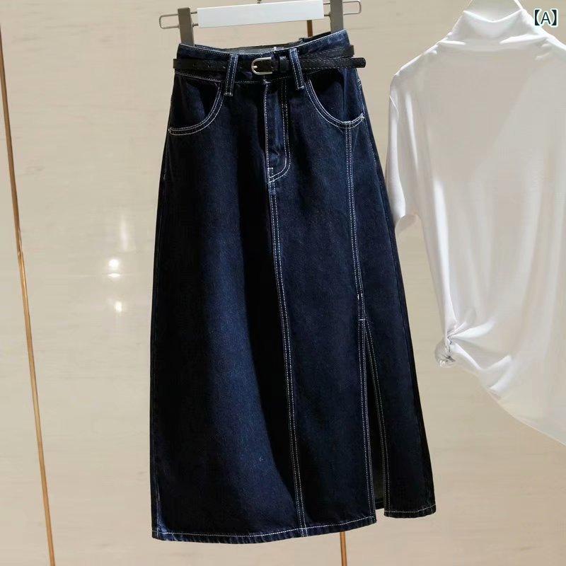 ・柄: 無地・主な素材: ポリエステル（30%以下）・スカートタイプ: デニムスカート・スカート丈: ロング・カラー展開: ブラック、ライトブルー、白、ブラック・サイズ展開: S、M、L、XL、XXL、XXXL、4XL、5XL・スタイル: ...
