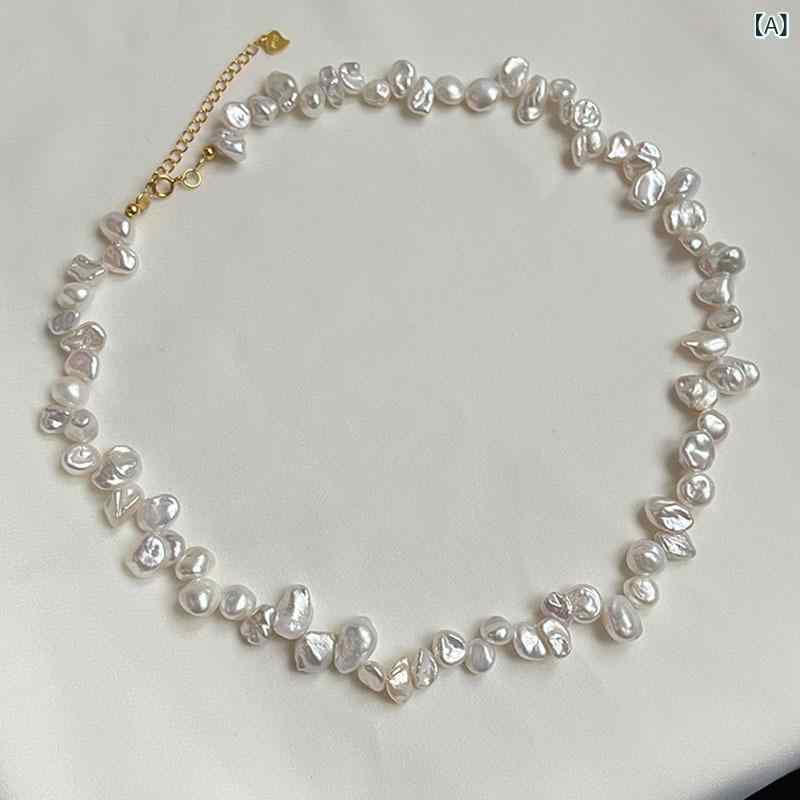 ・カテゴリ: ネックレス・スタイル: プリンセス、清新スイート・主な素材: パール・アクセサリー素材: 銅・パール種類: 淡水パール・パール形状: 異形・パール直径: 9-10mm・長さ: 31-40cm・カラー展開: ホワイトバロック、ゴ...