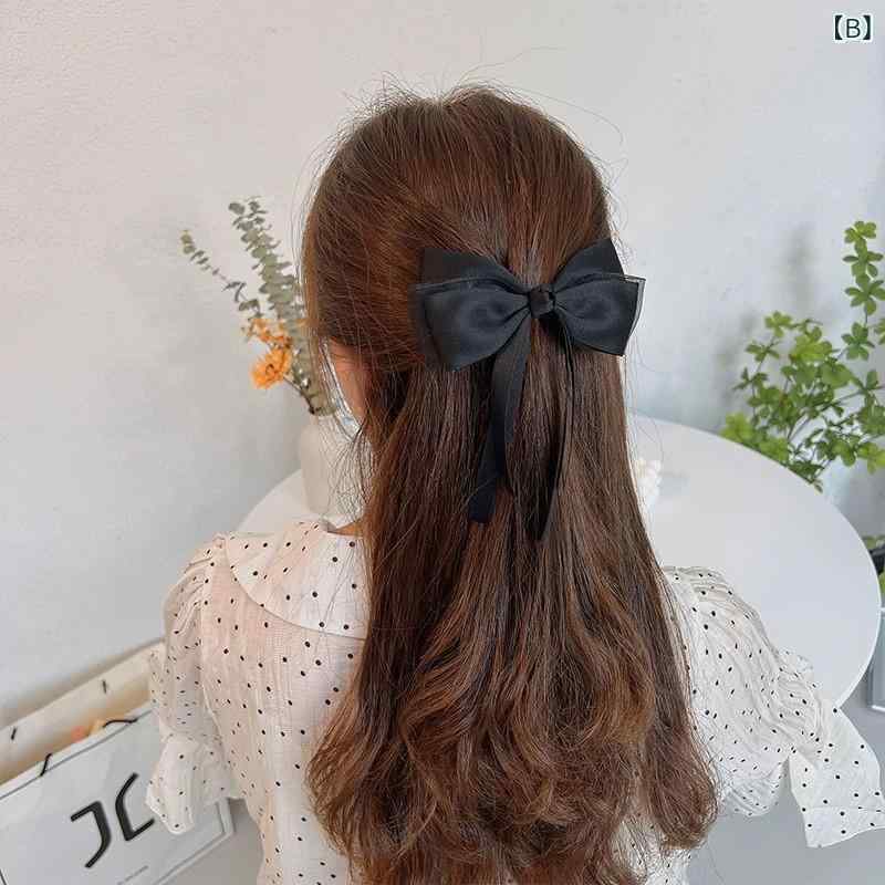 ・カテゴリ: ヘアアクセサリー・スタイル: スイート・主な素材: 布・タイプ: バネ式・装飾: 蝶結び・カラー展開: ベージュ、ブラック、ピンク、ワインレッド・対象: 女児