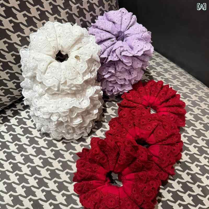 ・カテゴリ: シュシュ・素材: レース・カラー展開: 白4層花花、赤4層花花・製法: 手作り・流行要素: 円形・スタイル: 高級感・タイプ: 高弾力・スタイル分類: ファッション通勤